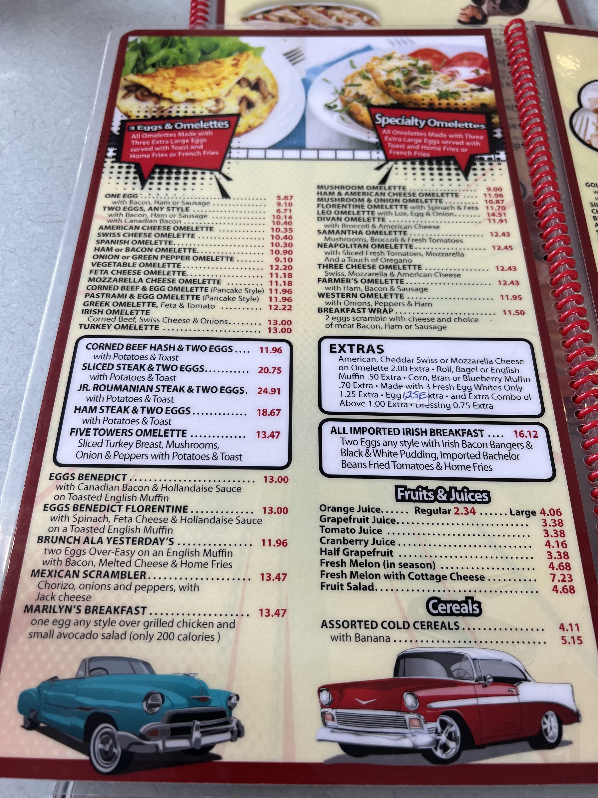 Yesterday's Diner menu in New Hyde Park, New York, USA