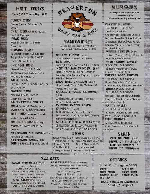 Beaverton Dairy Bar & Grill menu in Beaverton, Michigan, USA