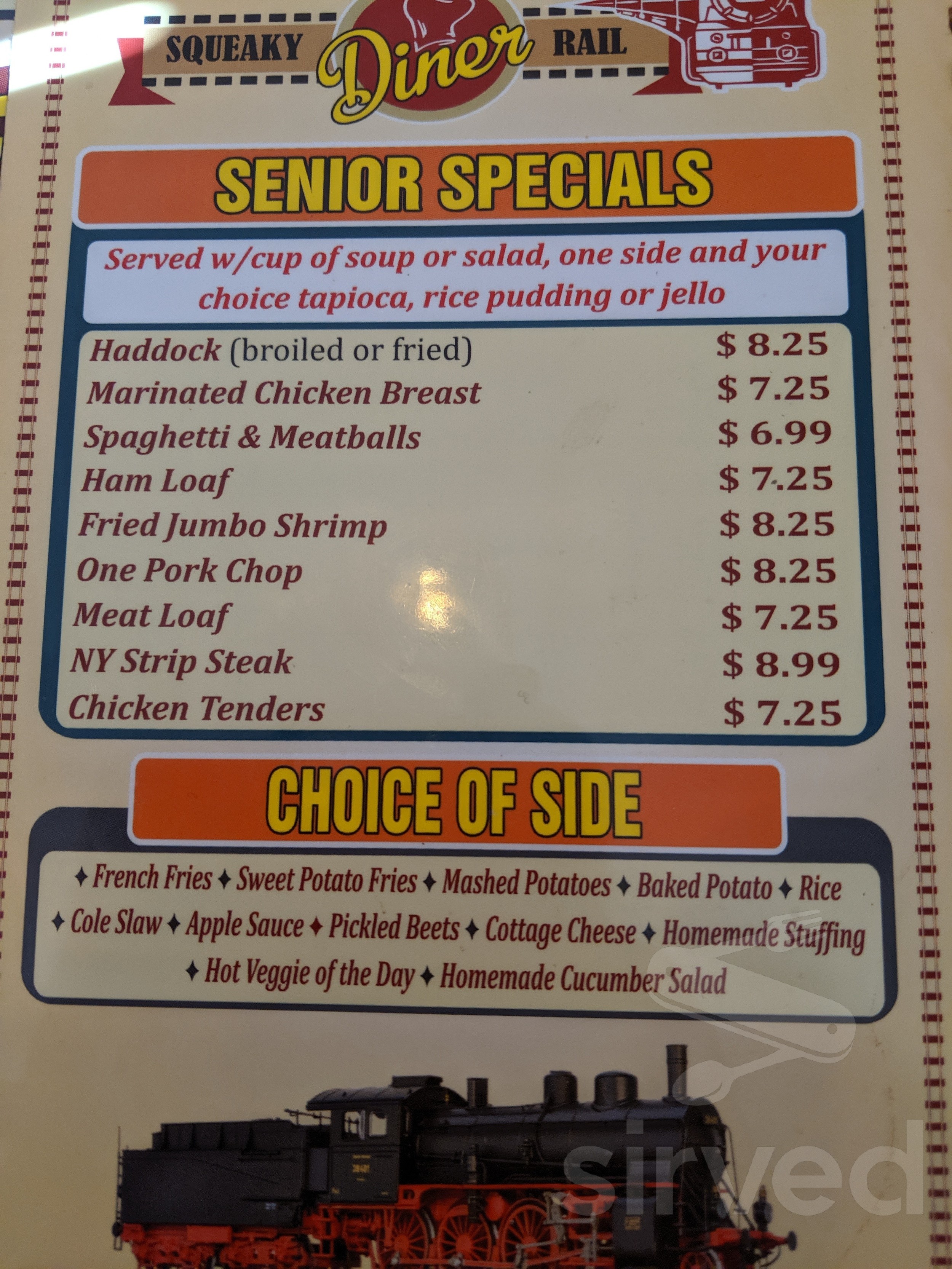 Squeaky Rail Diner menu in Enola, Pennsylvania, USA