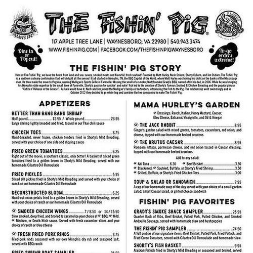 The Fishin' Pig Waynesboro menu in Waynesboro, Virginia, USA