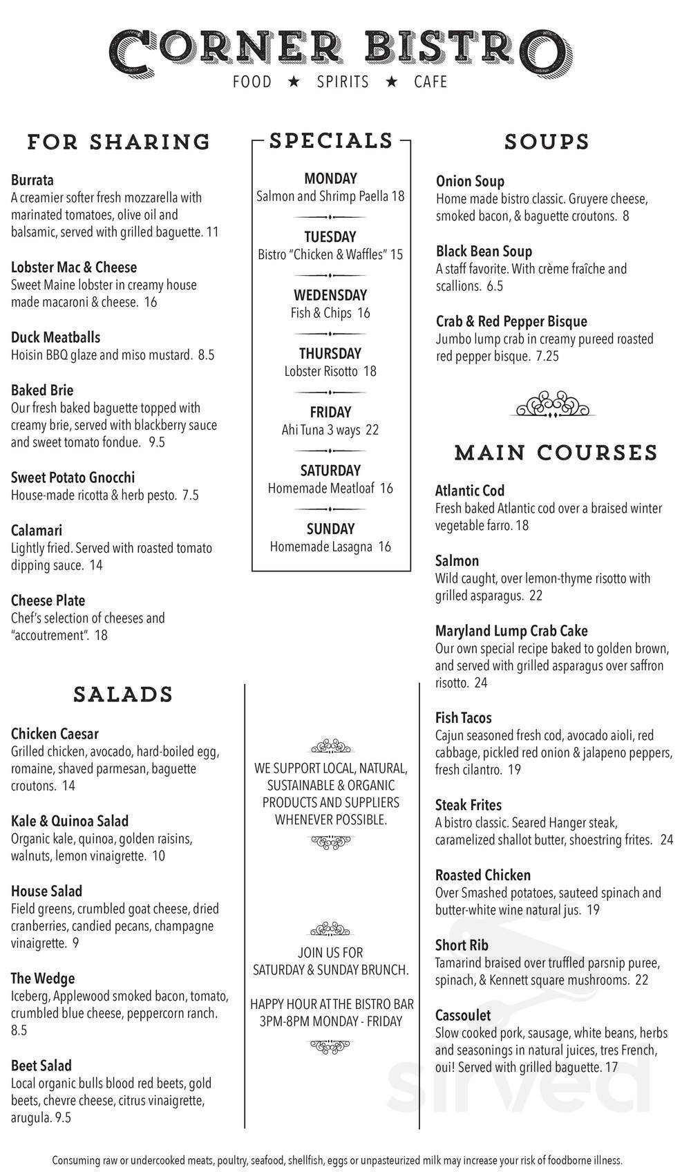 Corner Bistro menu in Wilmington, Delaware, USA