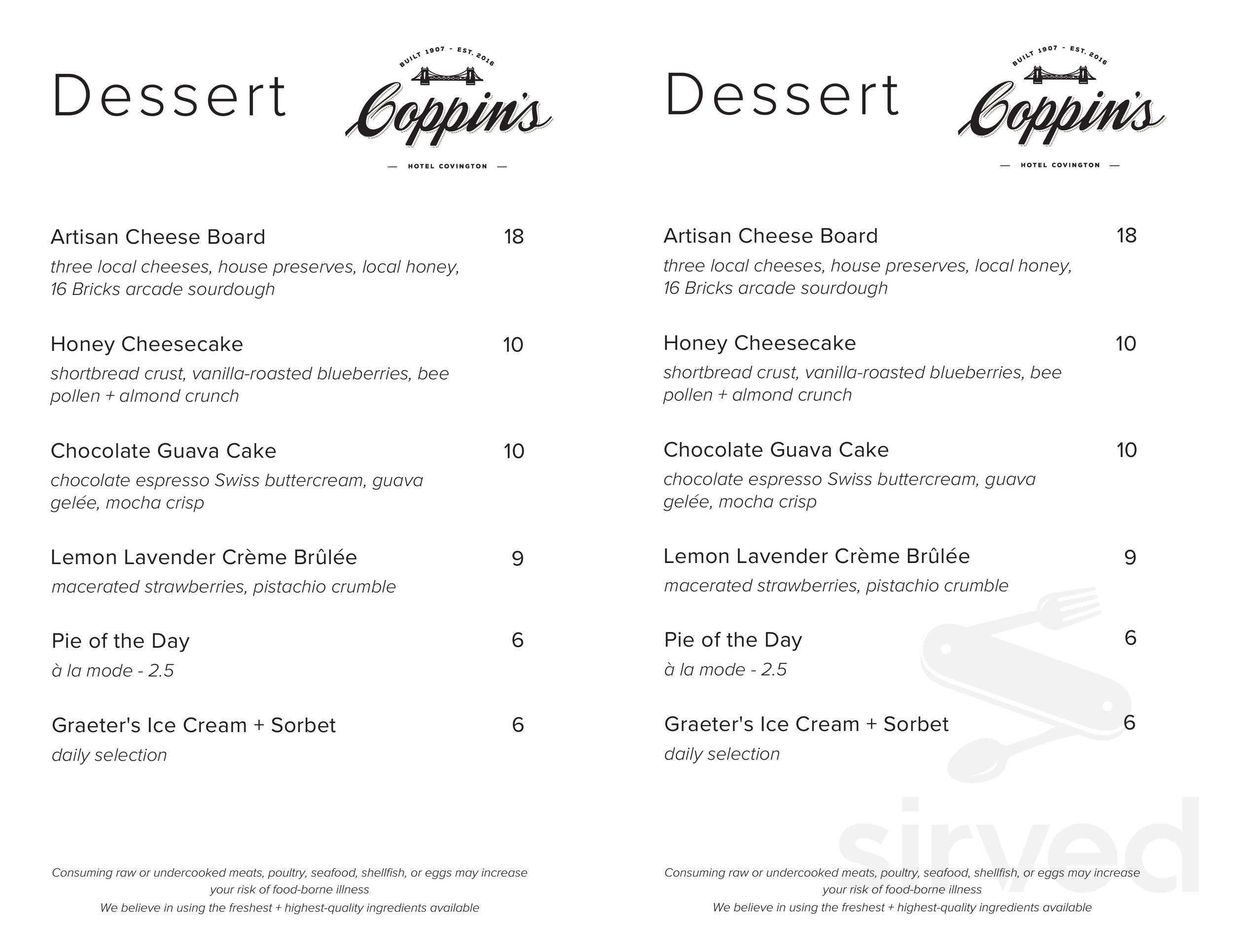 Coppin's Restaurant & Bar menus in Covington, Kentucky, United States