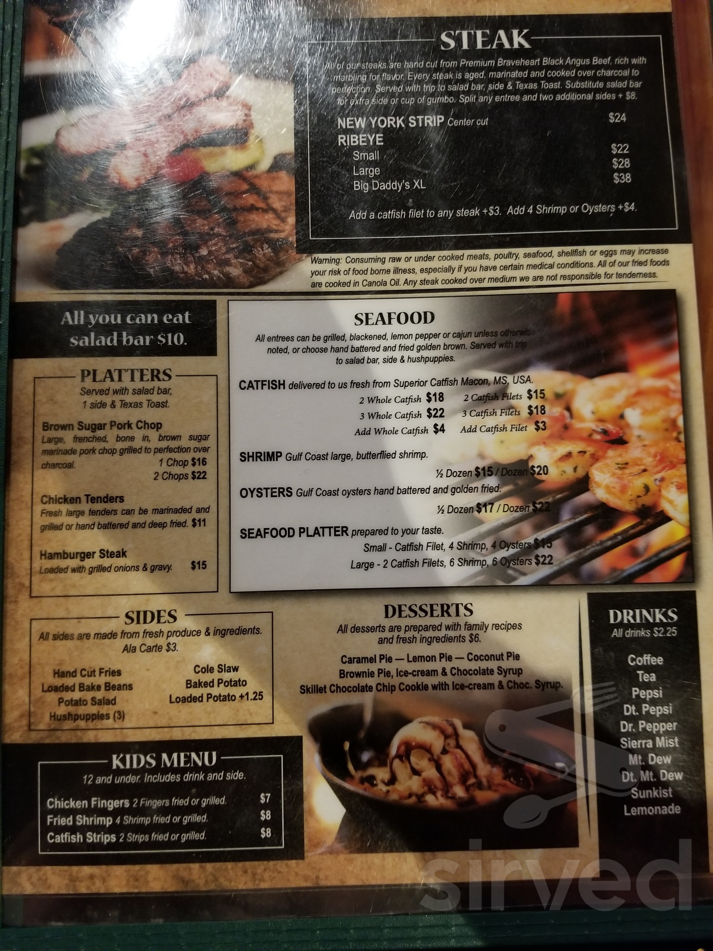 The Lodge Steak & Fish menu in Ethelsville, Alabama, USA