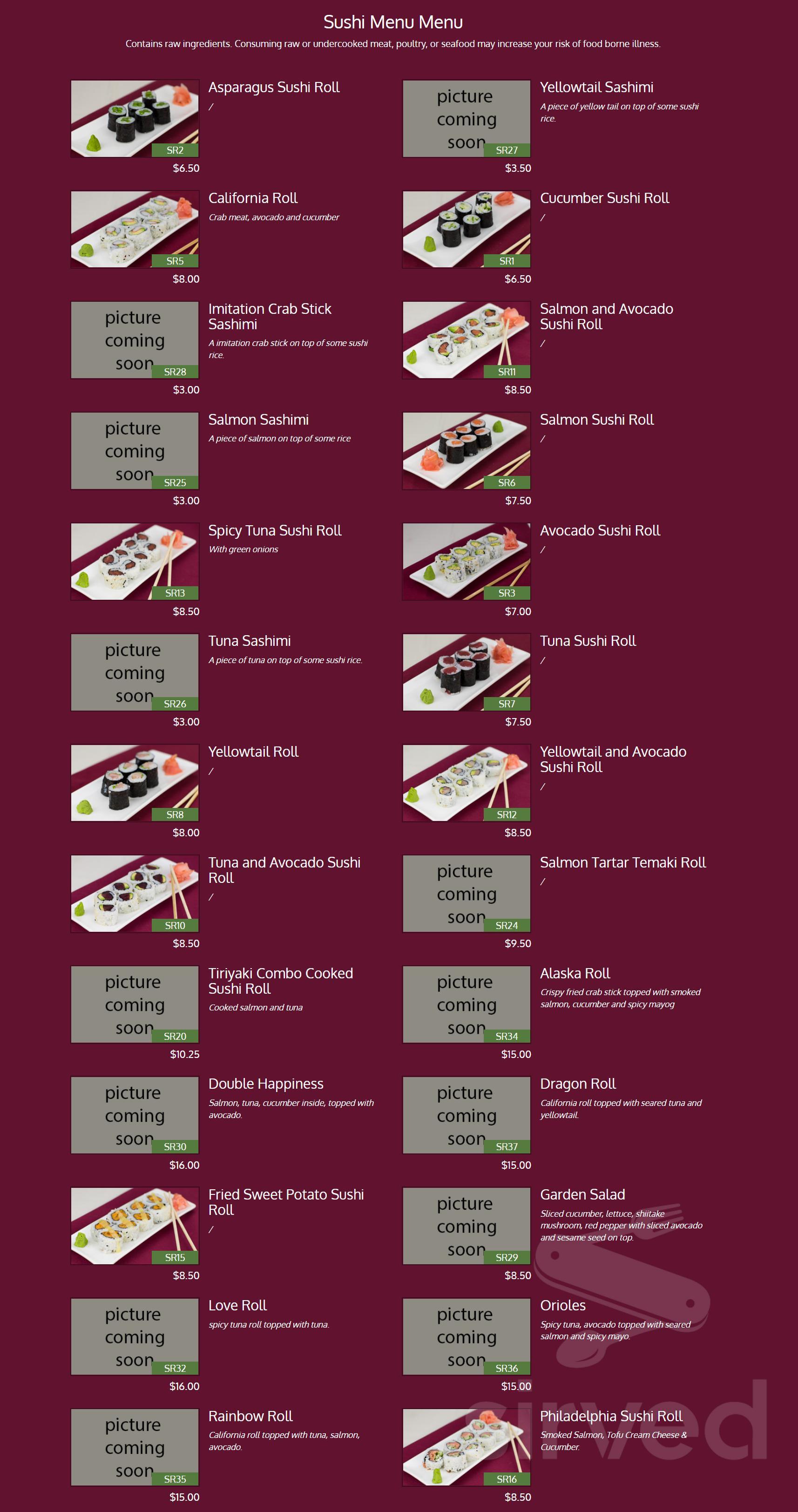 David Chu's China Bistro menu in Baltimore, Maryland, USA