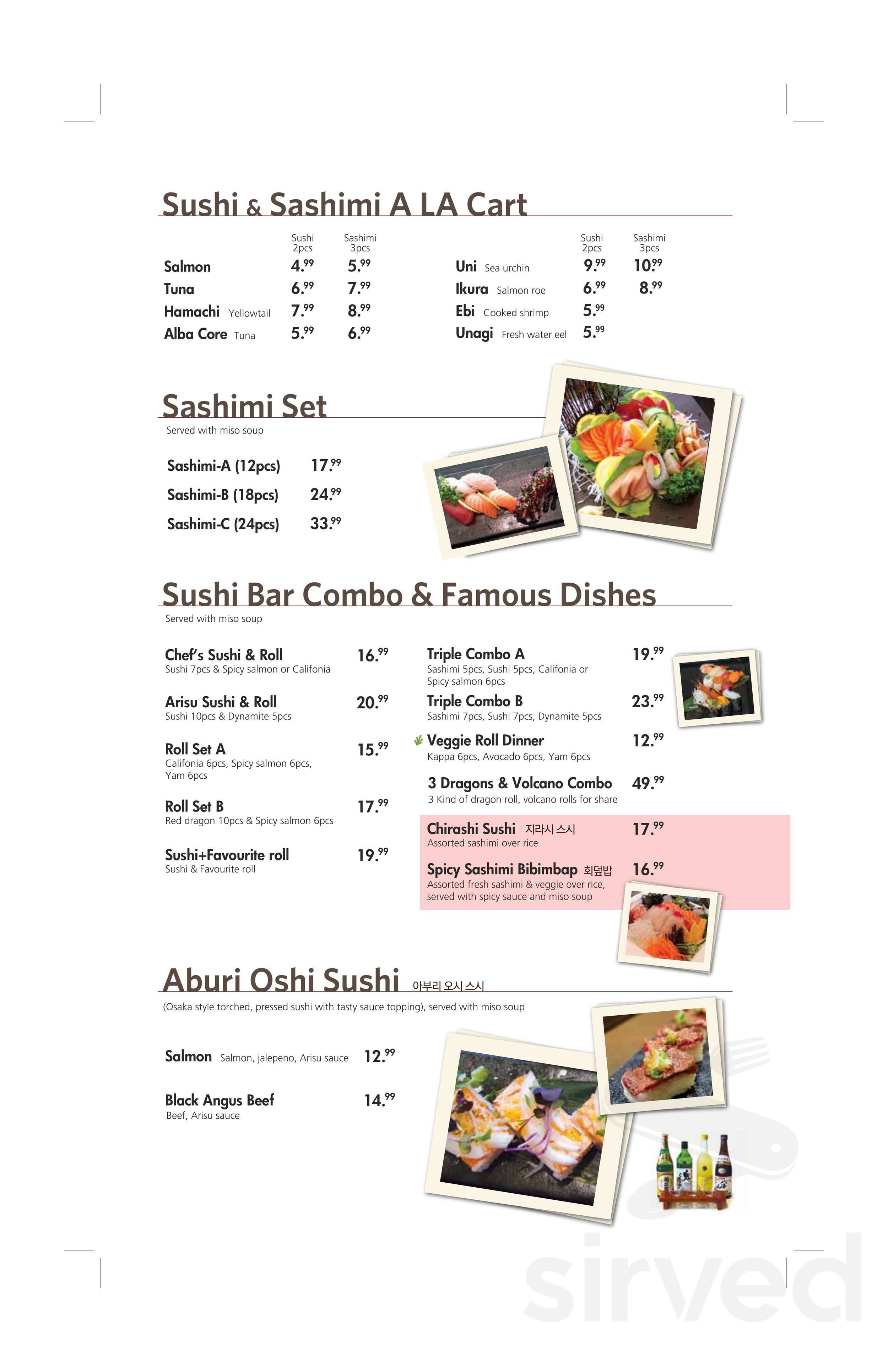 Menu - Toronto ON's Arisu Korean BBQ & Sushi | Sirved