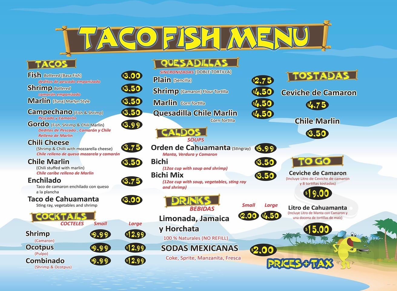 Taco Fish menu in Tucson, Arizona, USA