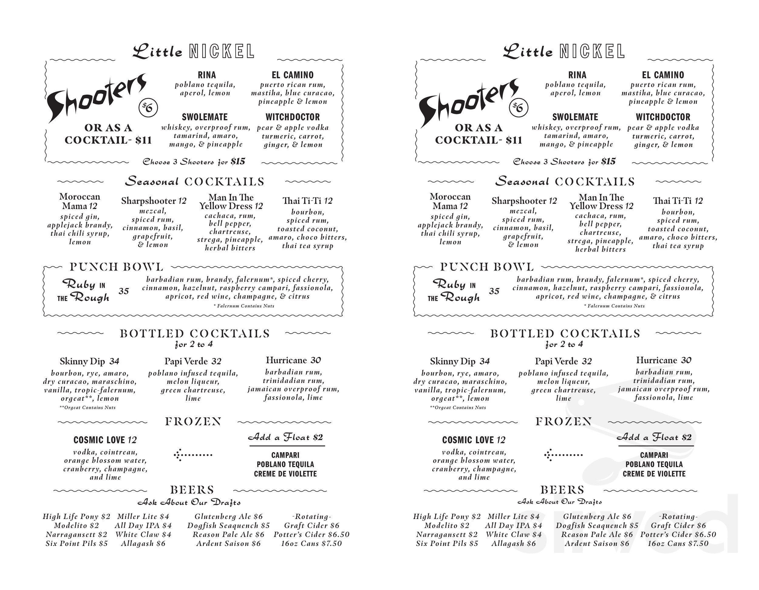 Menu - Richmond VA's Little Nickel | Sirved