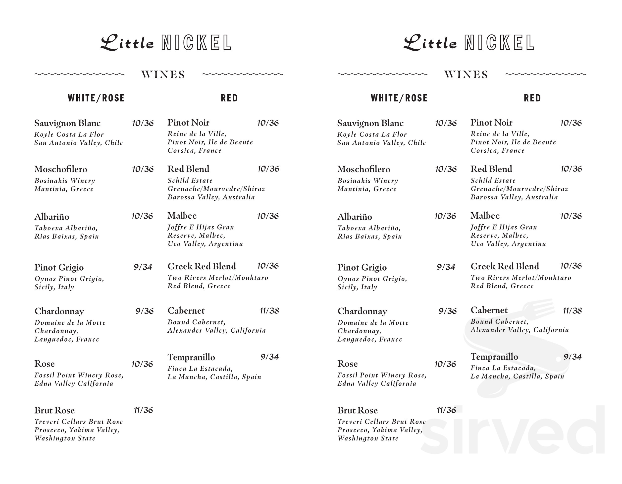 Menu - Richmond VA's Little Nickel | Sirved