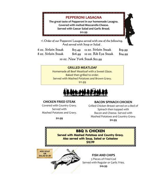 J D Slinger's Steakhouse menu in Fallon, Nevada, USA