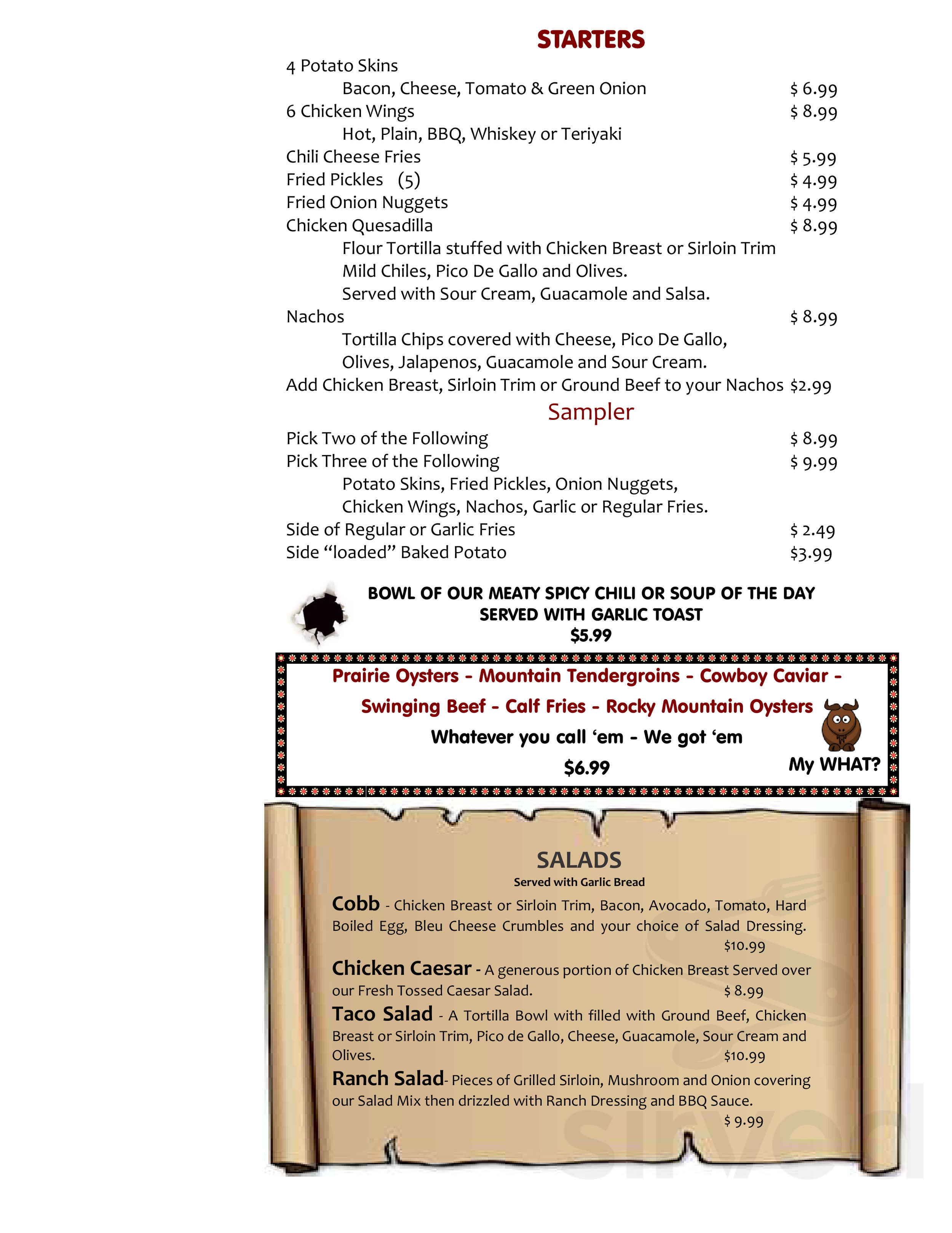 J D Slinger's Steakhouse menus in Fallon, Nevada, United States