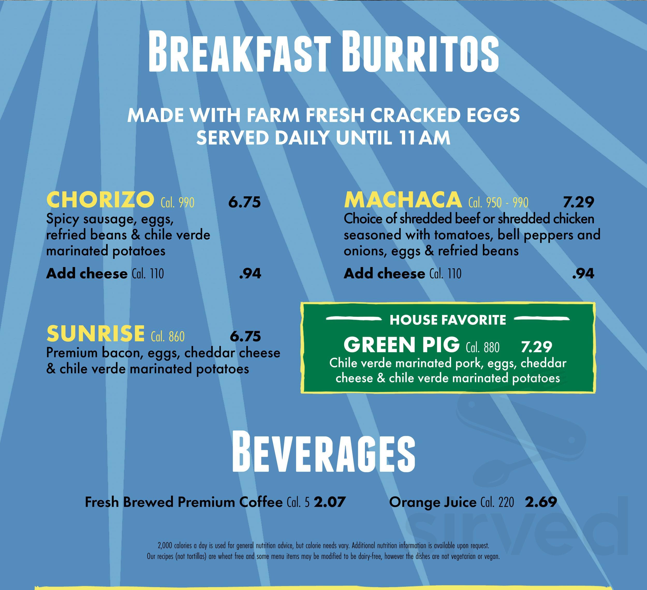 Menu - Norco CA's Miguel's Jr. | Sirved