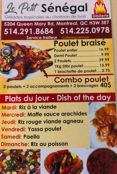 Le Petit Senegal Inc menu in Montreal, Quebec H3W 3E7, Canada