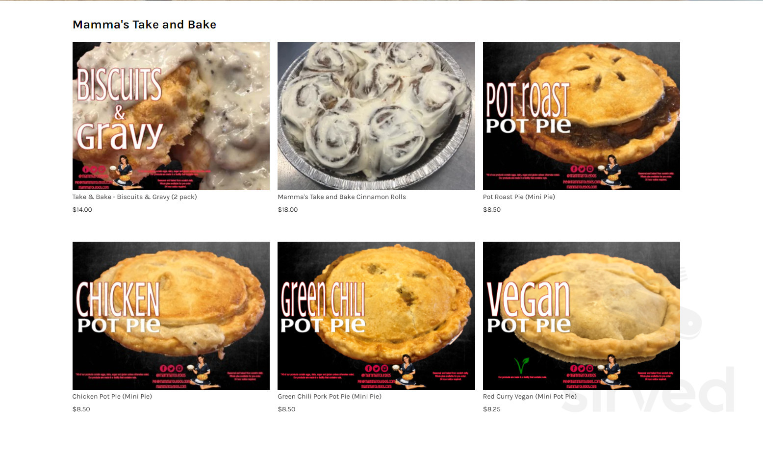 Mamma Toledo's The Pie Hole menu in Phoenix, Arizona, USA