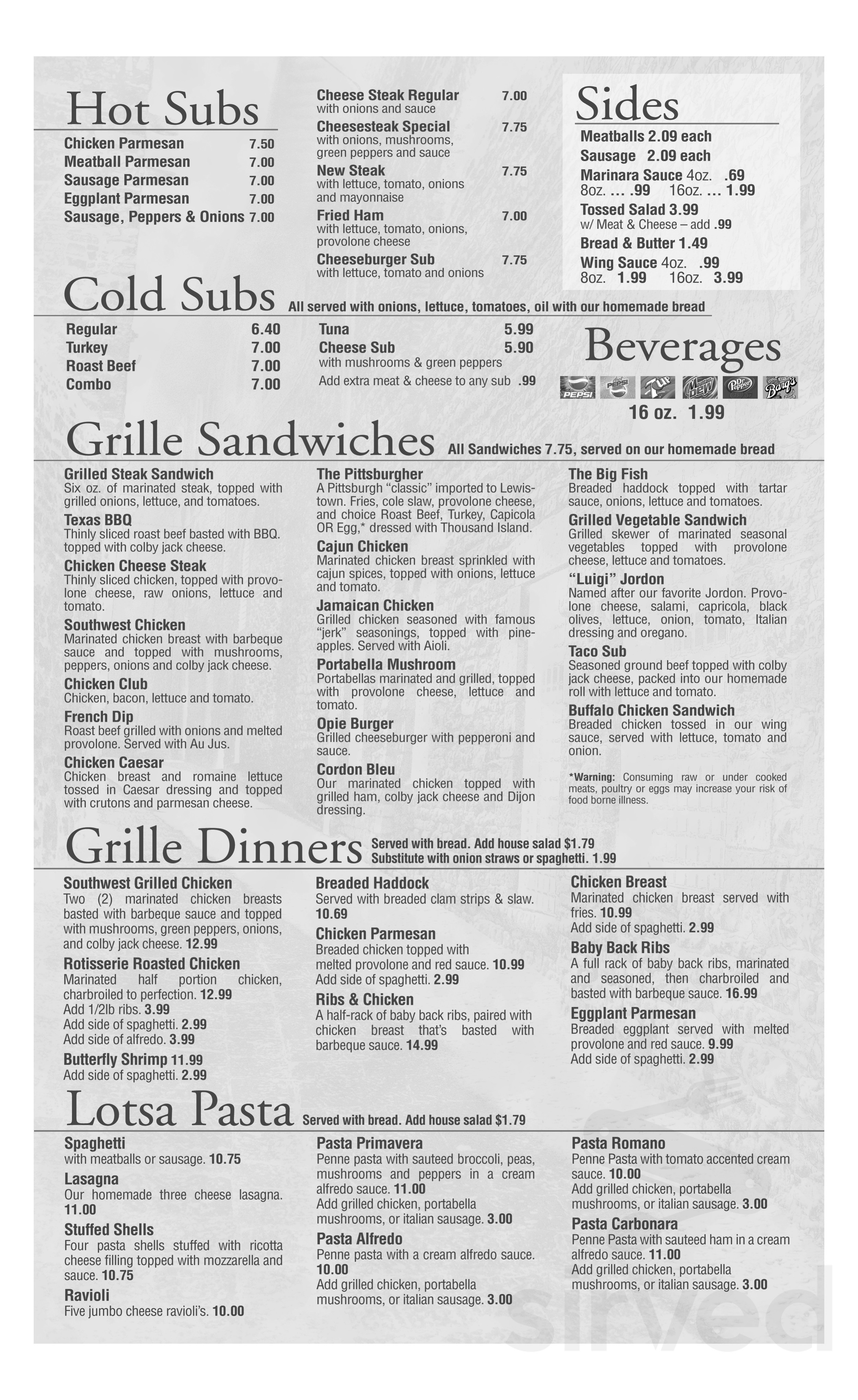 Downtown OIP & Grille menu in Lewistown, Pennsylvania, USA