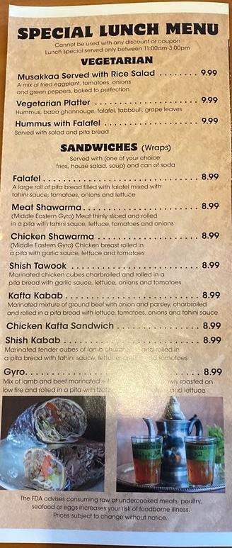 Flame Kabob menus in Orlando, Florida, United States