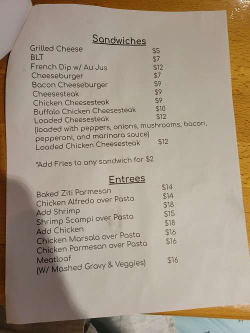 Pike's Pub menu in Southampton, Pennsylvania, USA