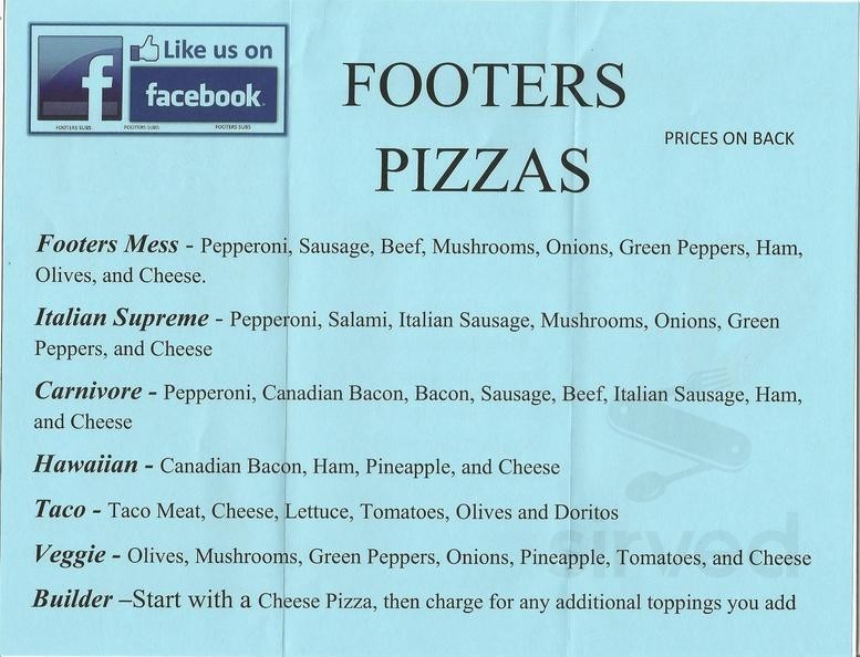 Footers menu in Sidney, Montana, USA