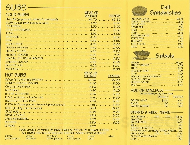Footers menu in Sidney, Montana, USA