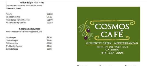 Menu for Cosmos Cafe in Wauwatosa, WI | Sirved