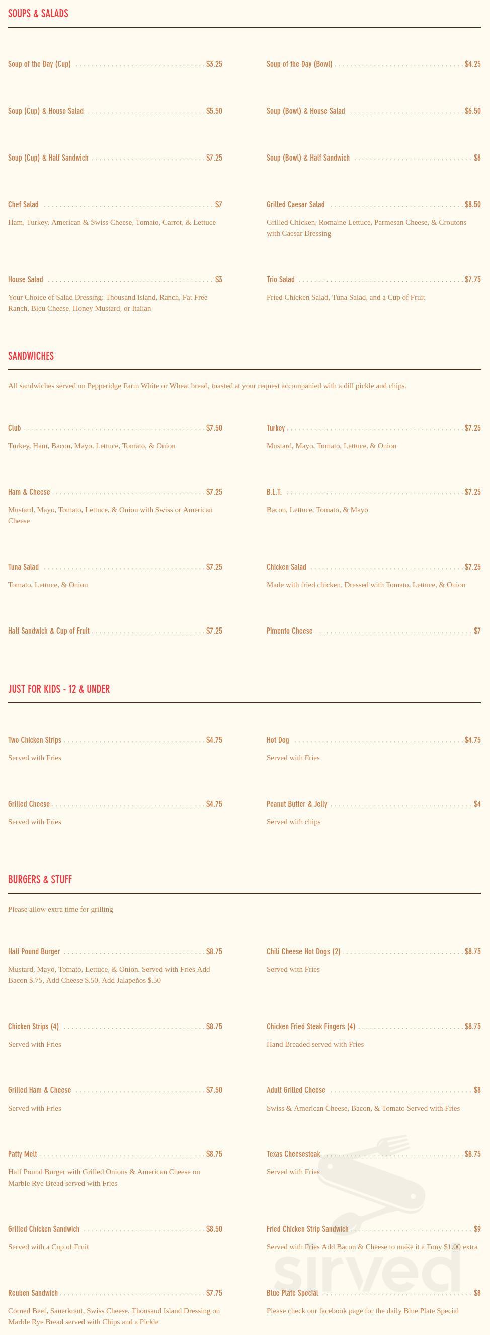 Another Time Soda Fountain & Cafe menu in Rosenberg, Texas, USA