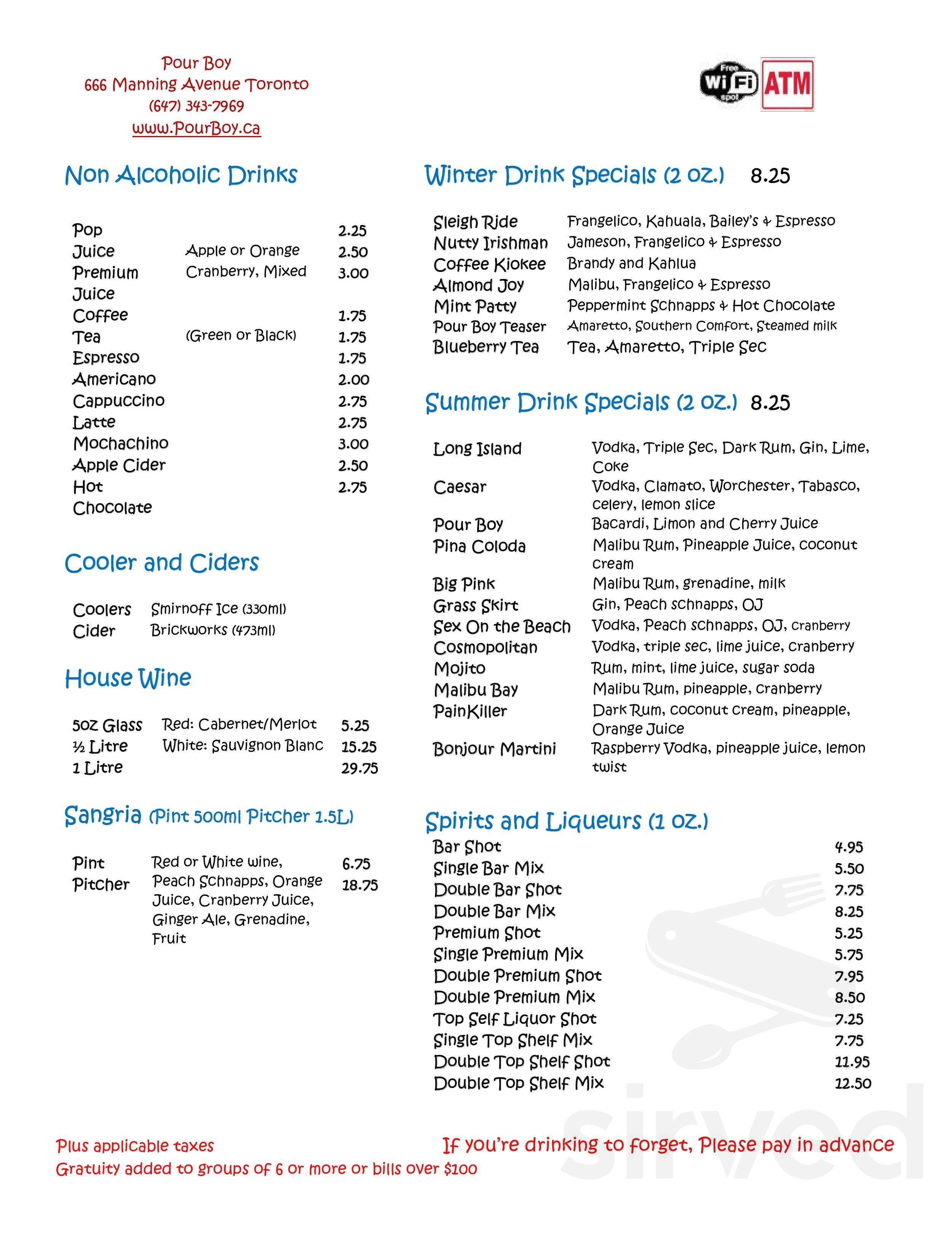 Menu - Toronto ON's Pour Boy - Manning | Sirved