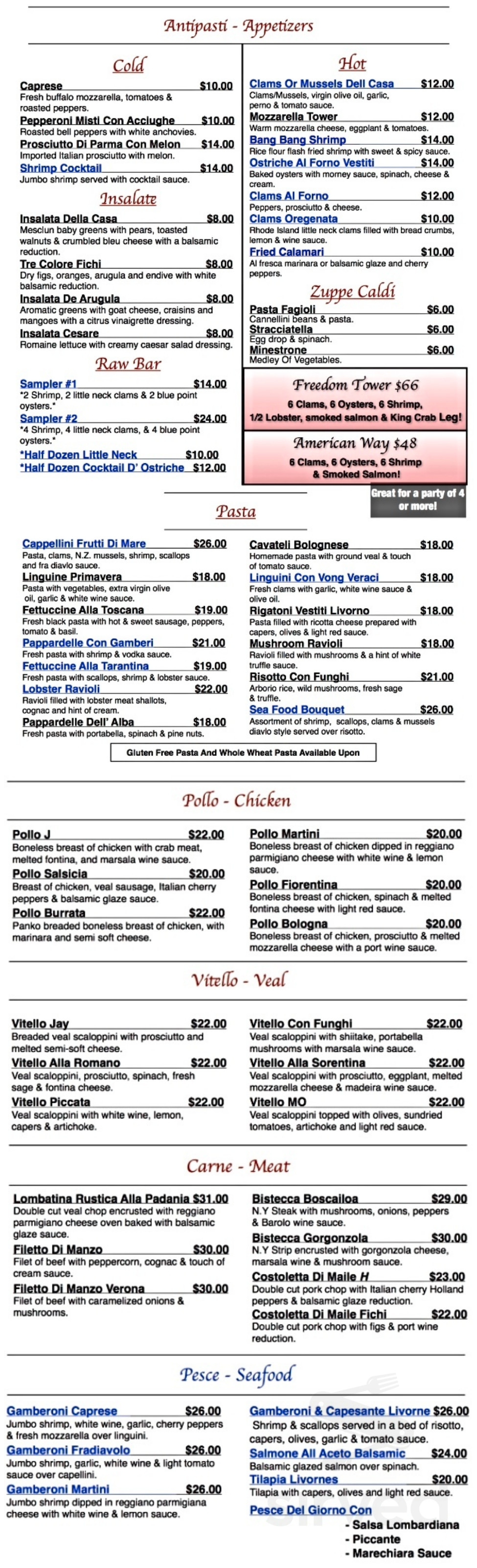 Menu - Danbury CT's Della Francesca | Sirved