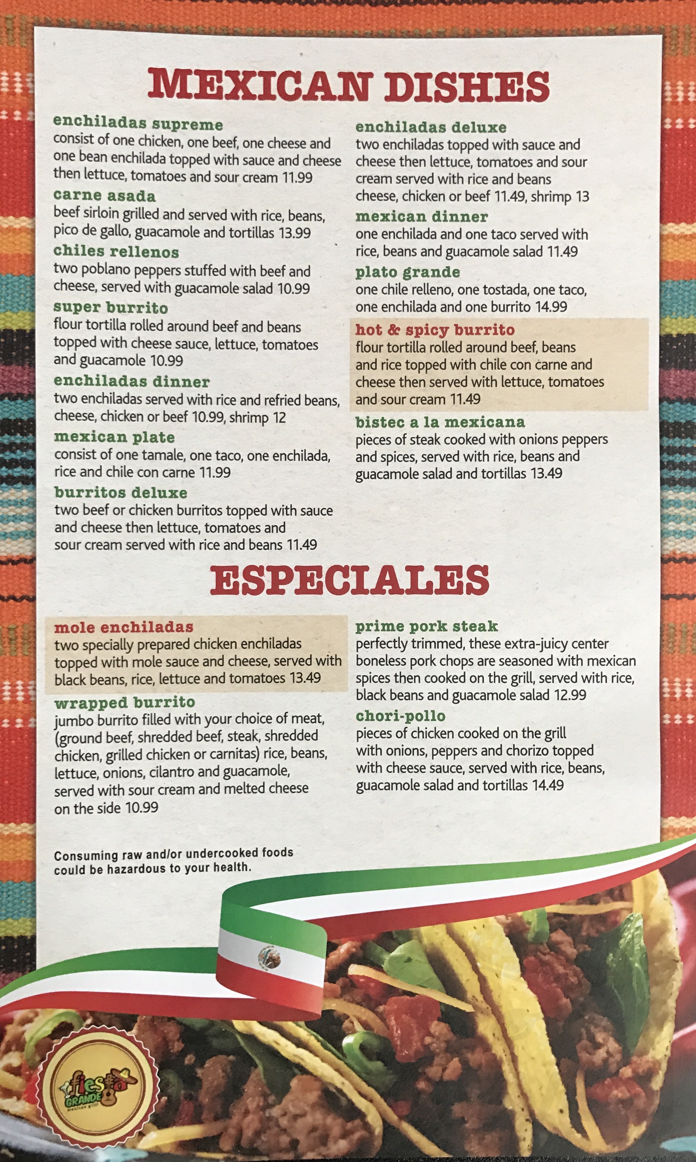 Fiesta Grande Mexican Grill menu in The Villages, Florida, USA