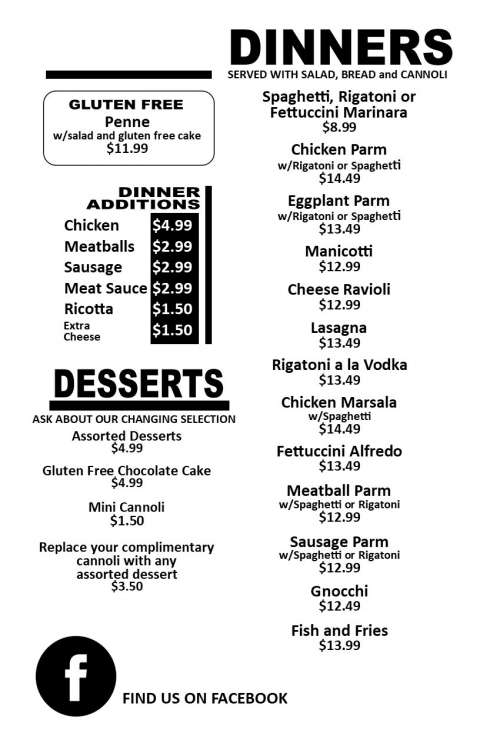 Langland's menu in Endicott, New York, USA