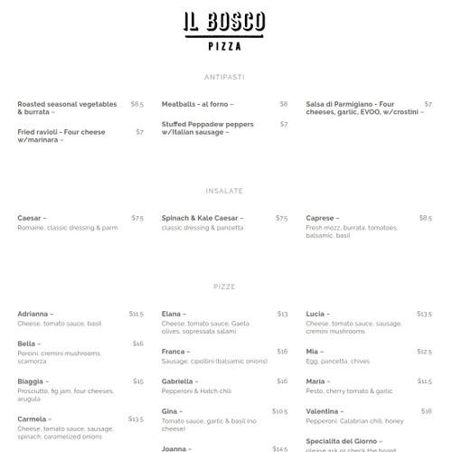 IL Bosco Pizza menu in Phoenix, Arizona, USA