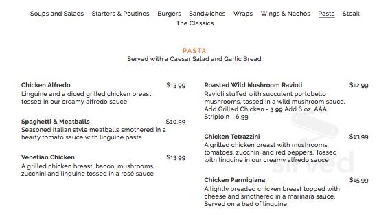 Riley's Pub menus in Oshawa, Ontario, Canada