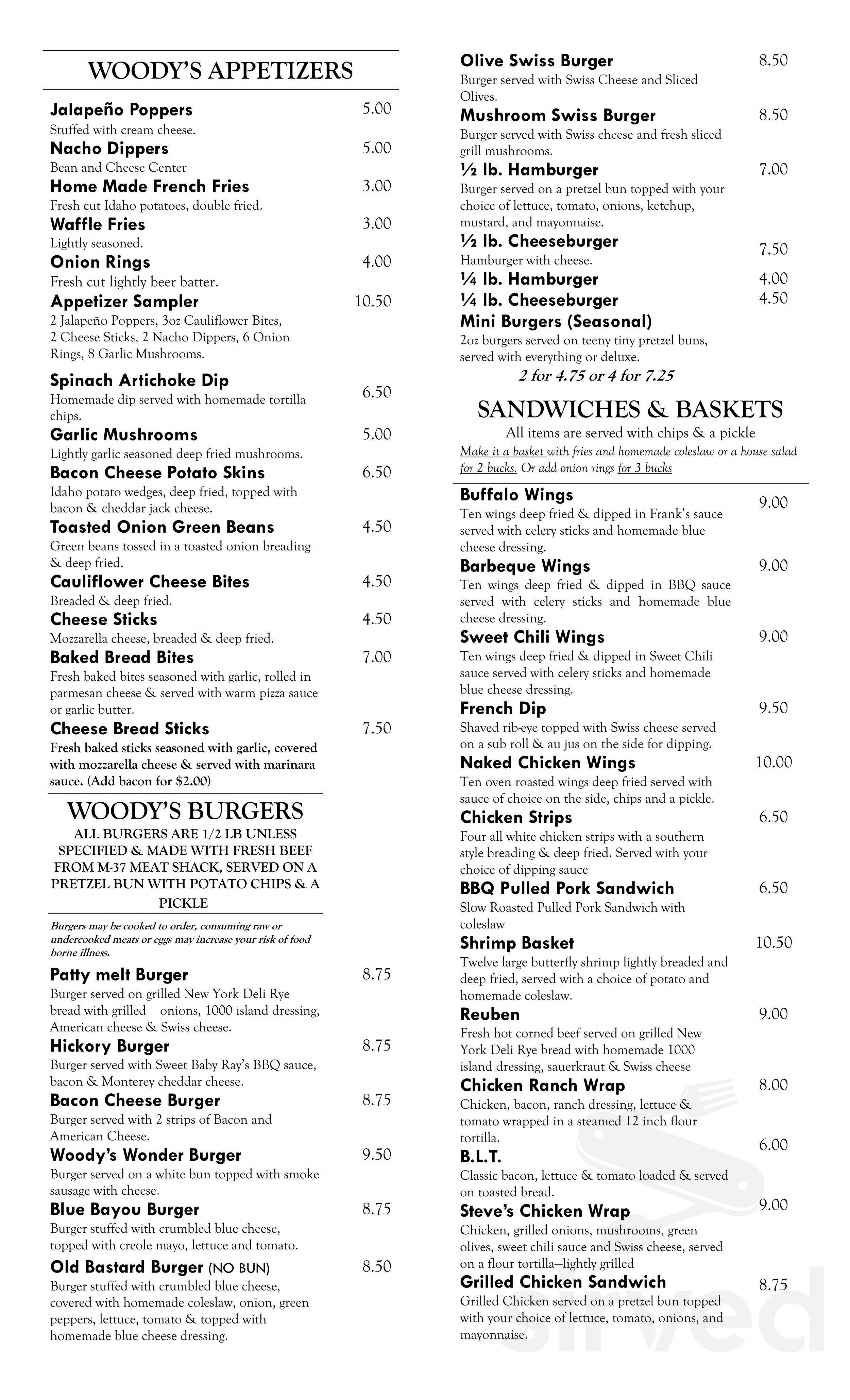 Woody s Bar And Grill Menu In Bitely Michigan USA Woody s Bar And Grill Menu In Bitely Michigan USA