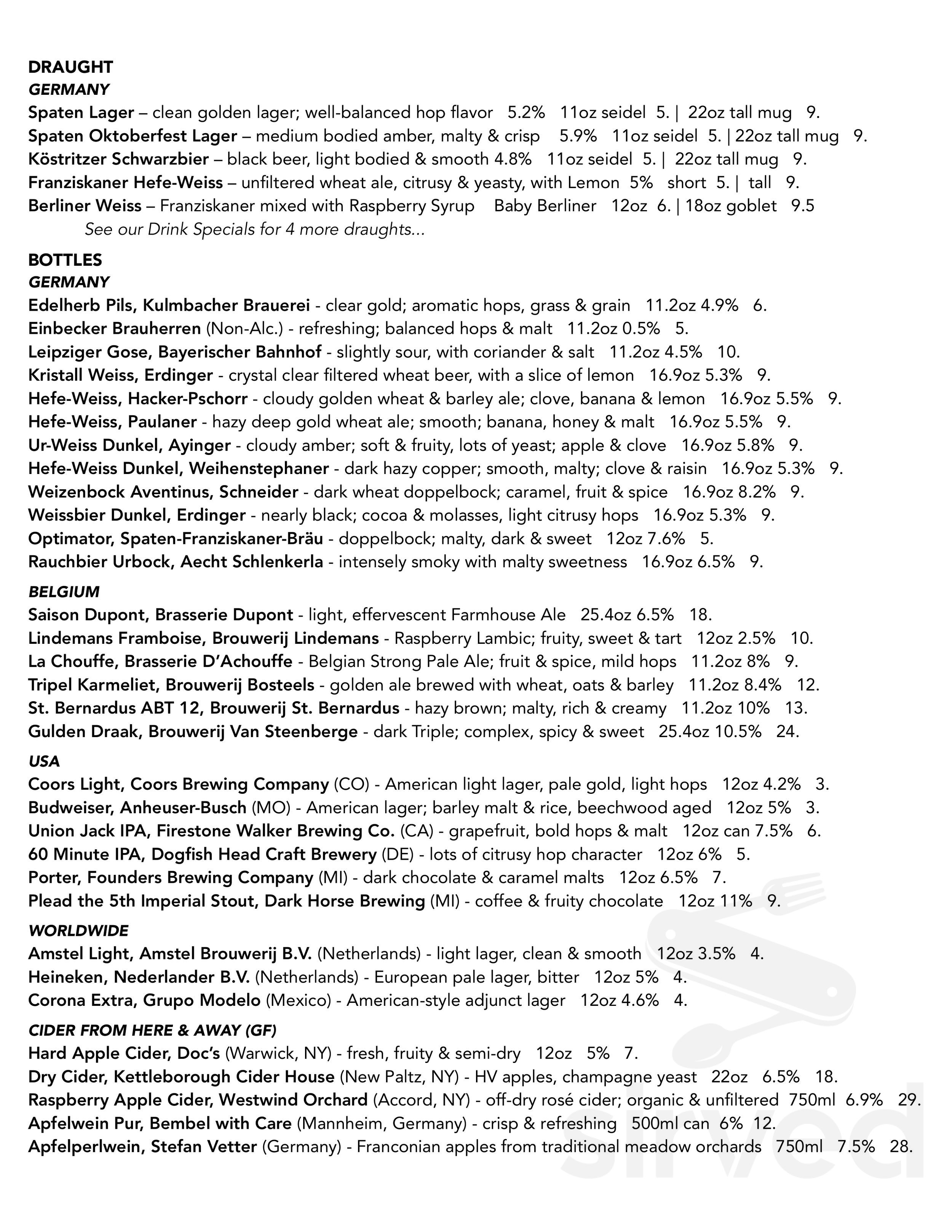 Menu for Mountain Brauhaus in Gardiner, NY | Sirved