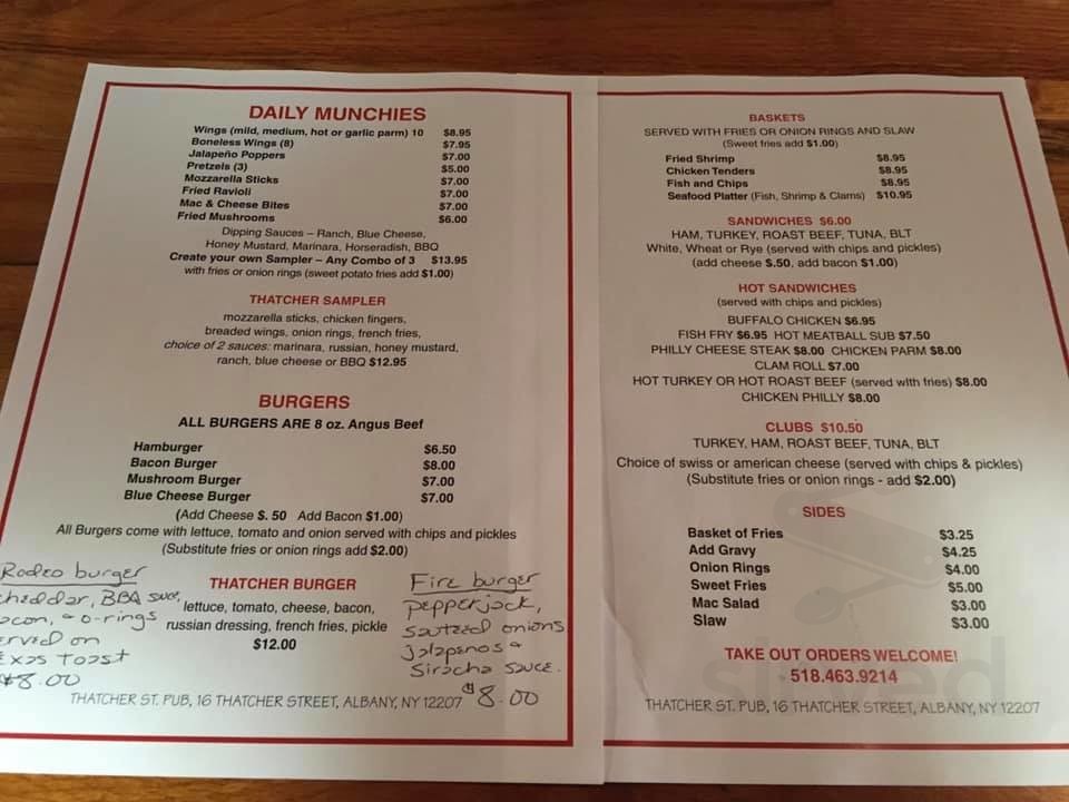 Thatcher St Pub menu in Albany, New York, USA