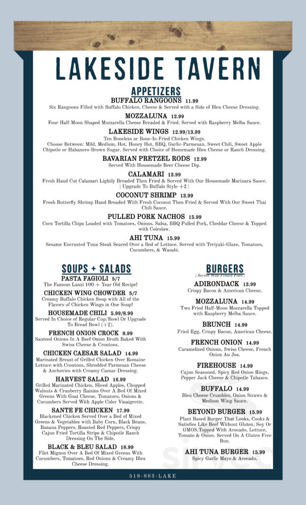 Lakeside Tavern & Marina menu in Gloversville, New York, USA