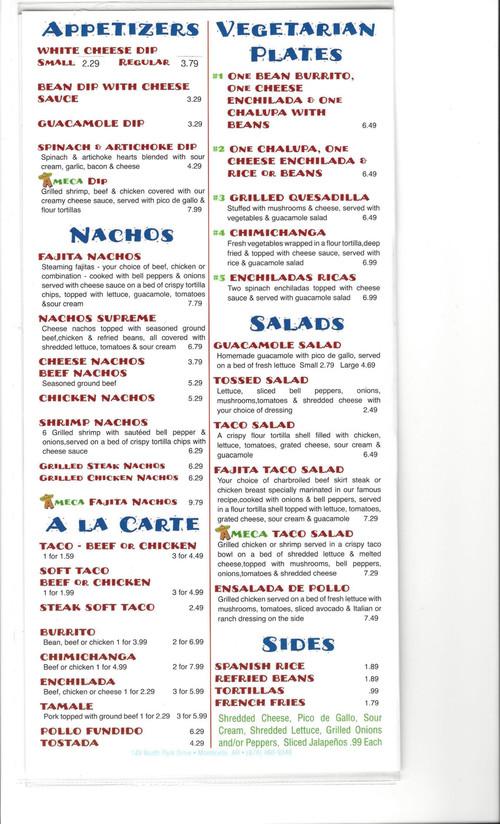 Ameca Restaurant menu in Monticello, Arkansas, USA