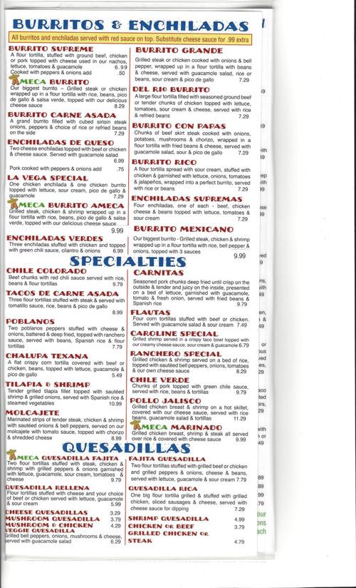 Ameca Restaurant menu in Monticello, Arkansas, USA