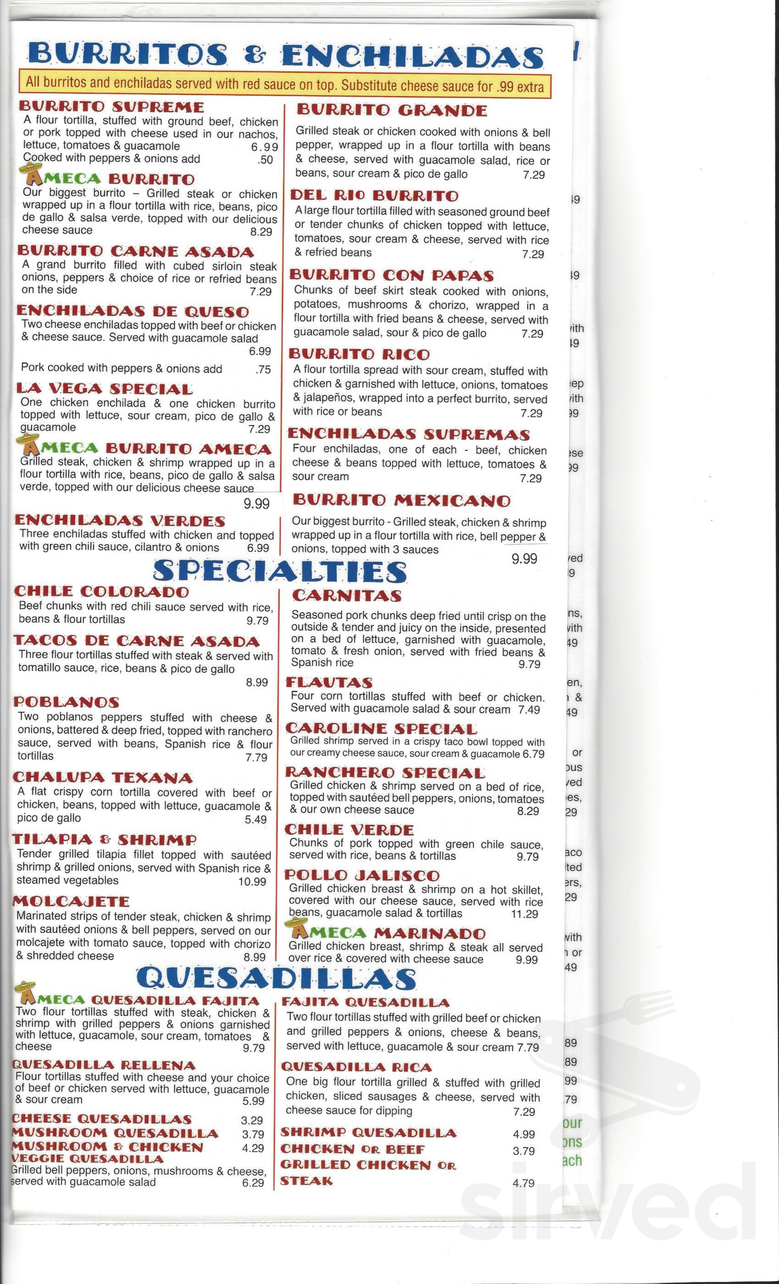 Ameca Restaurant menus in Monticello, Arkansas, United States