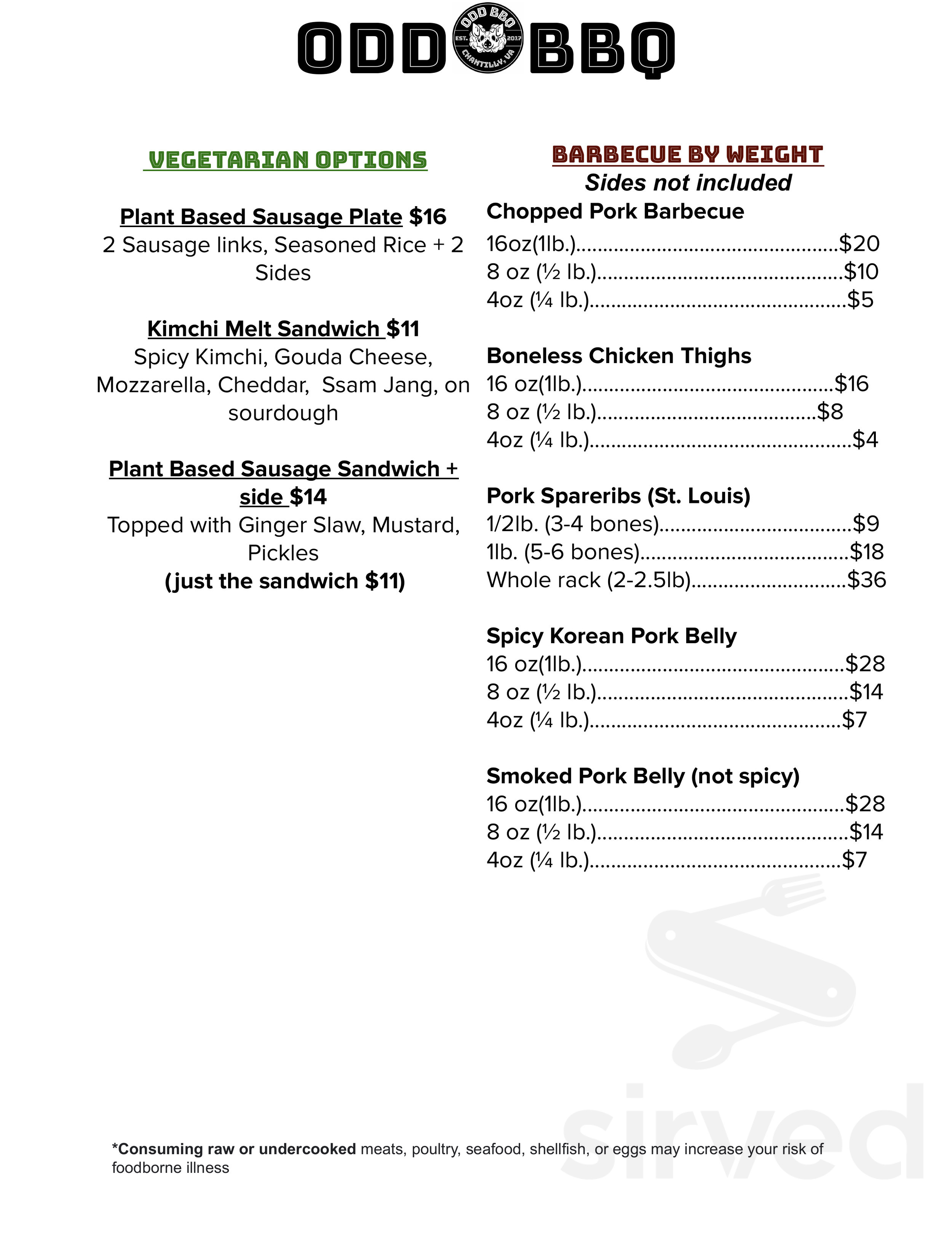 Odd BBQ menu in Chantilly, Virginia, USA