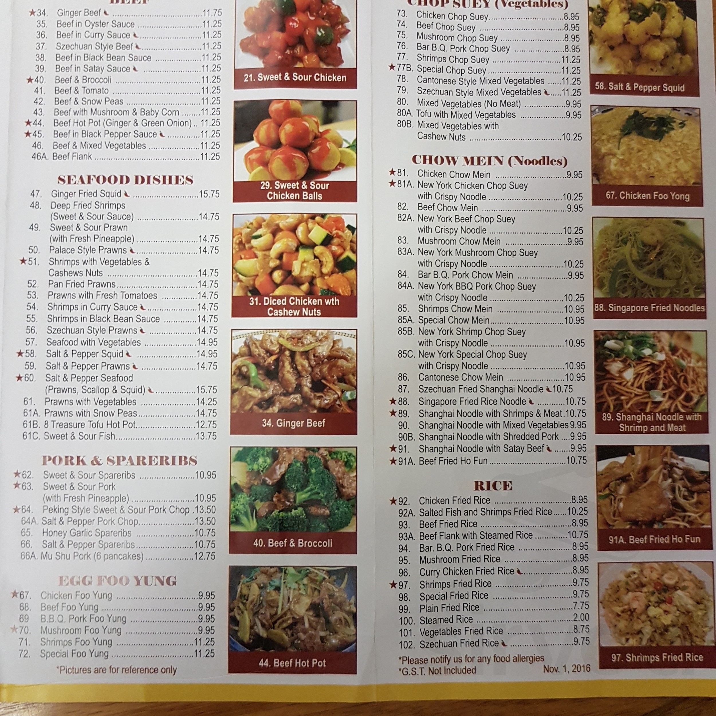Fai's Chinese Food menu in Calgary, Alberta, Canada