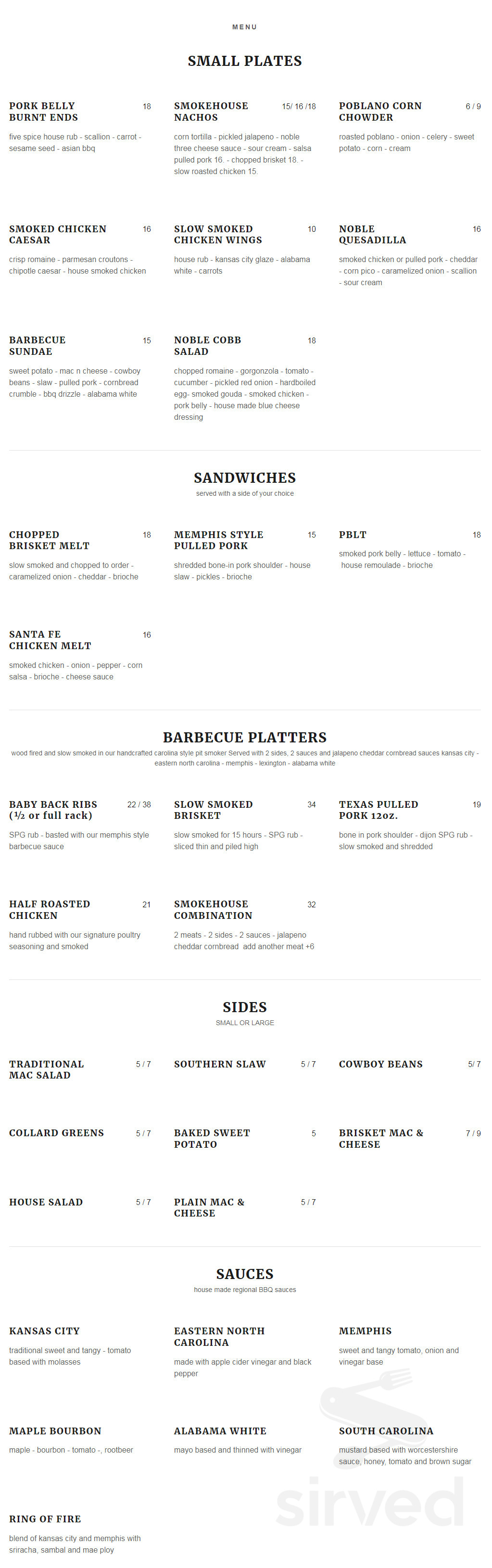 Noble Smokehouse menu in Mystic, Connecticut, USA