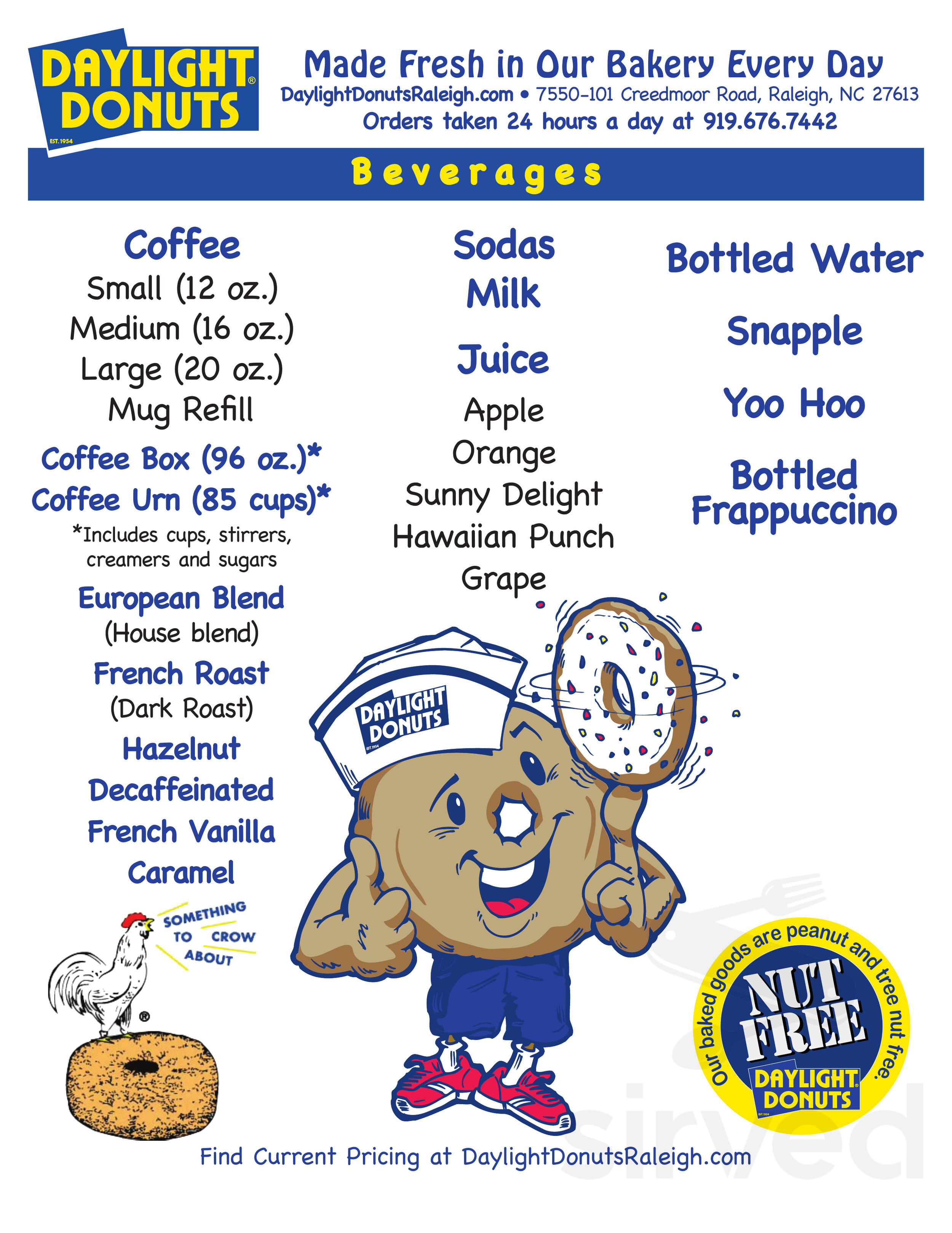 Daylight Donuts menu in Raleigh, North Carolina, USA
