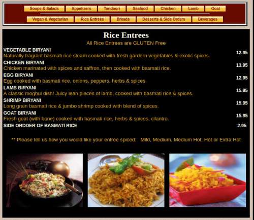 Saffron Indian Cuisine menu in Greenville, South Carolina, USA