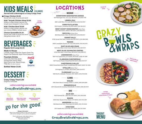Crazy Bowls And Wraps Menu