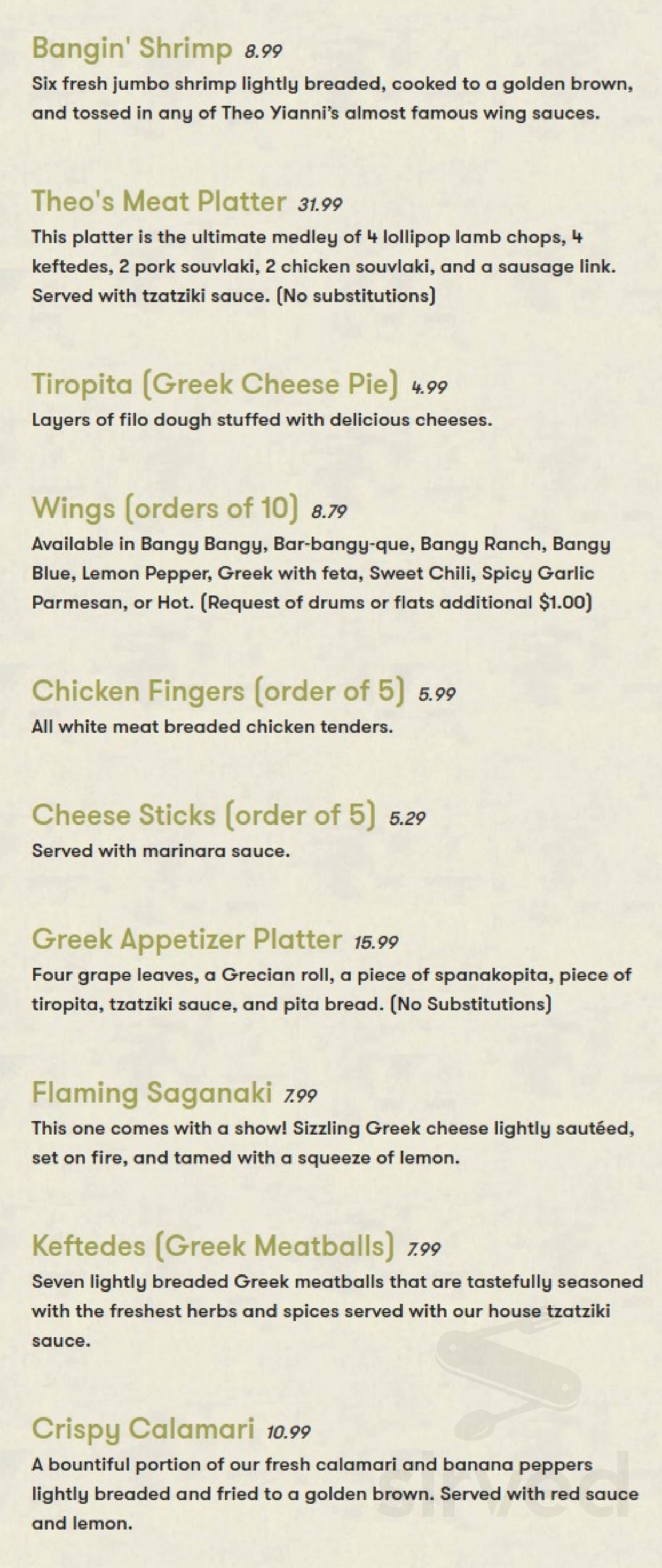 Theo Yianni's Restaurant menus in Weirton, West Virginia, United States