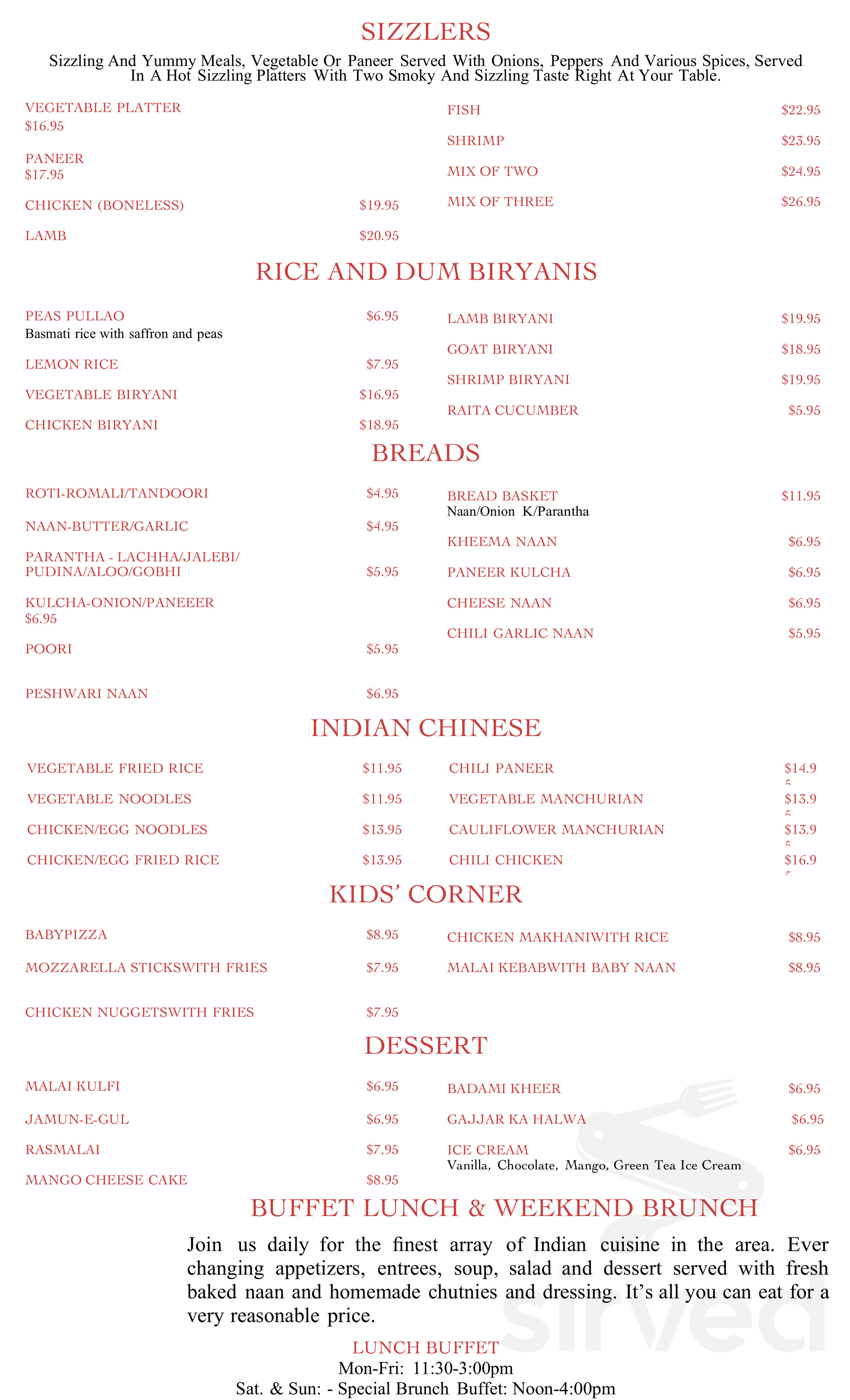 Neha Palace Indian Restaurant, Banquet Hall & Party Venue menu in ...