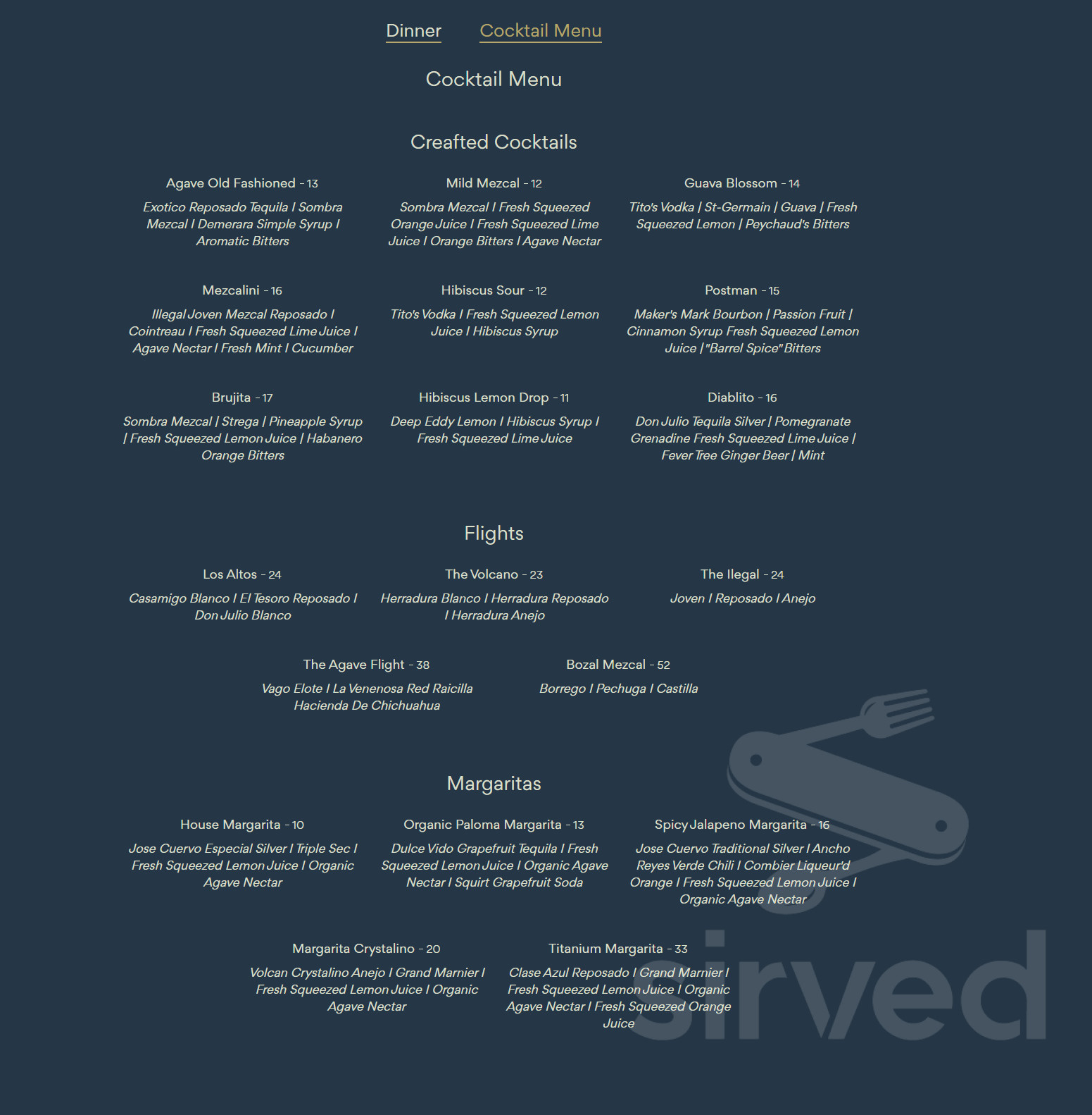 Menu - Irving TX's Mesa Mezcal | Sirved