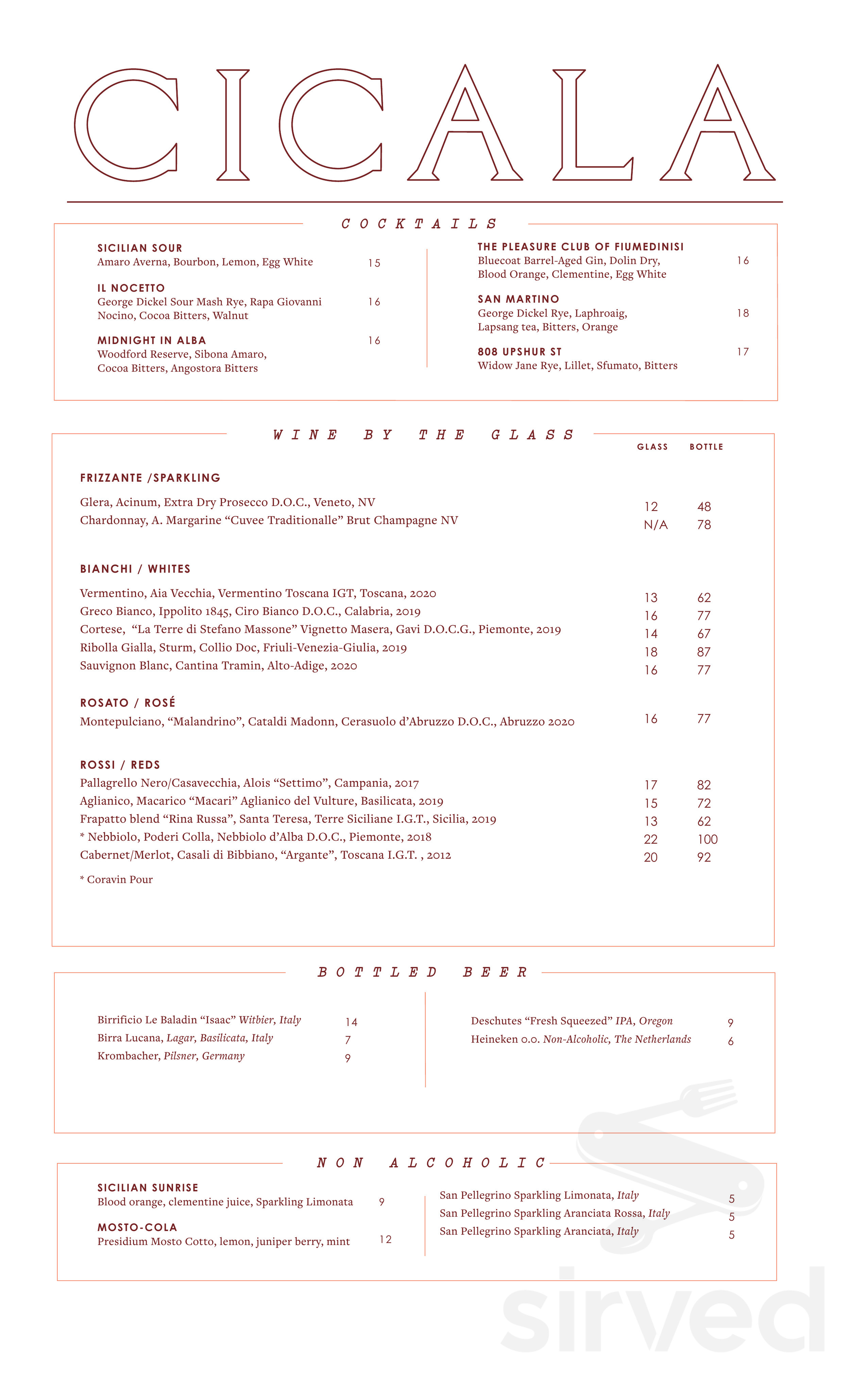 Cicala at the Divine Lorraine menu in Philadelphia, Pennsylvania, USA