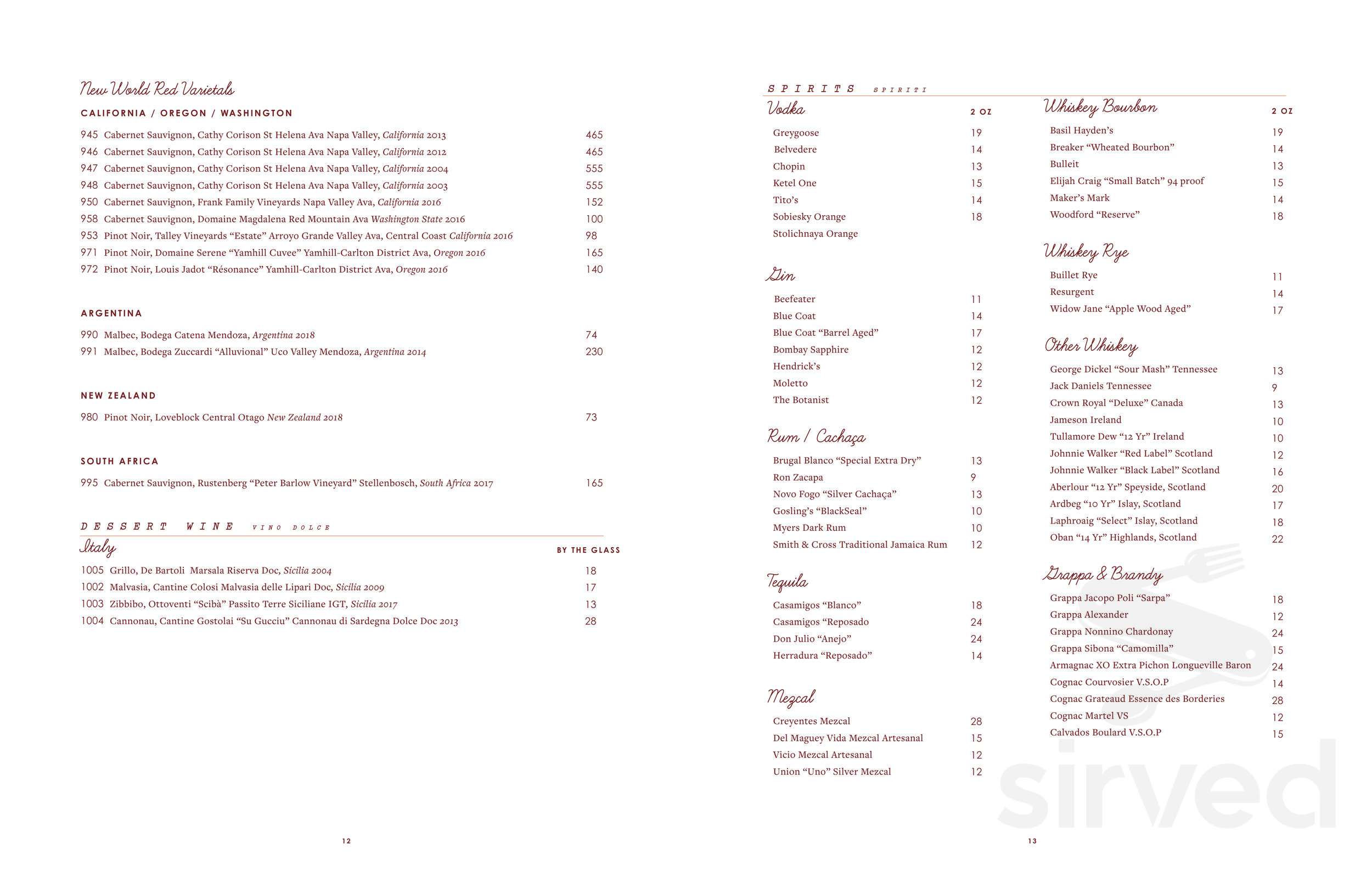 Cicala at the Divine Lorraine menu in Philadelphia, Pennsylvania, USA