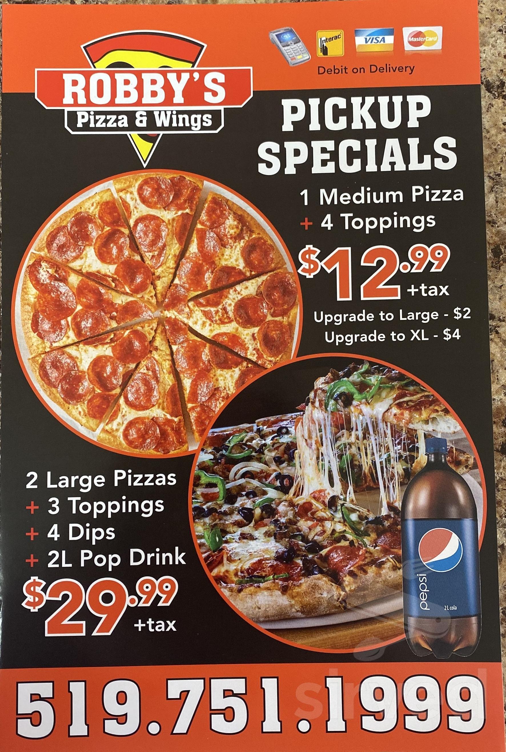 Robby's Pizza & Wings (Brantford) menu in Brantford, Ontario, Canada