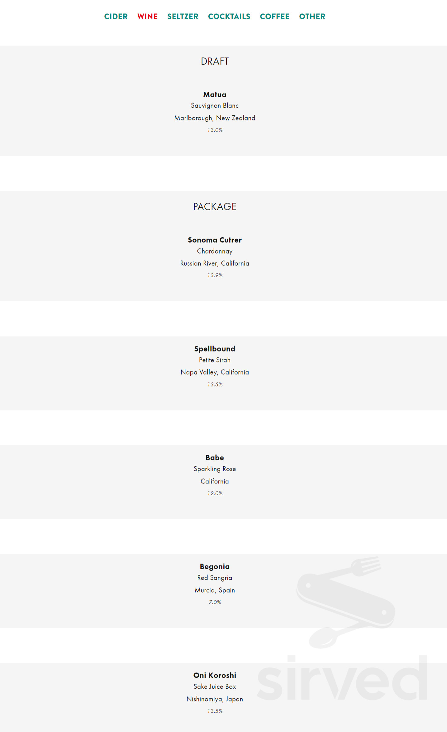 À La Cart menu in Orlando, Florida, USA